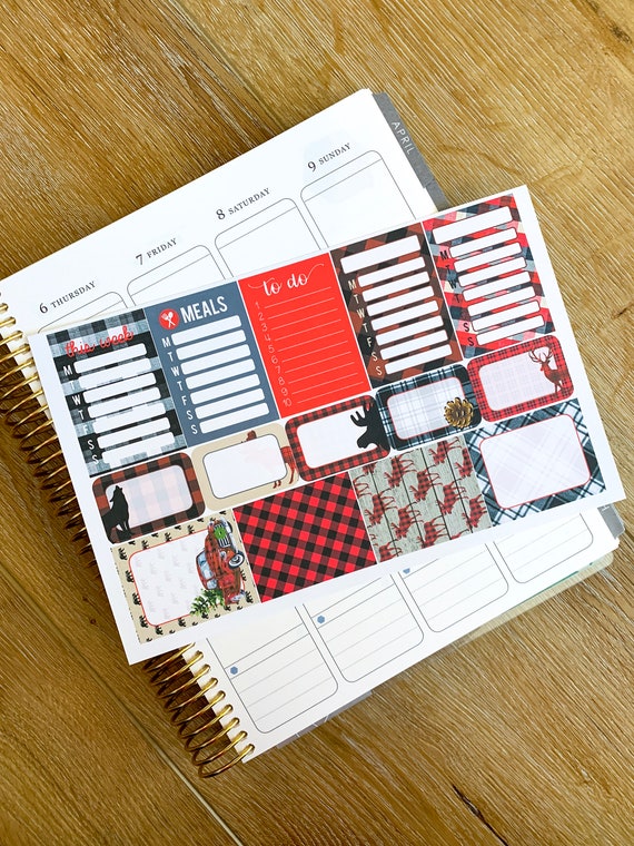 Christmas themed planner sticker kit buffalo plaid accents traditional ...