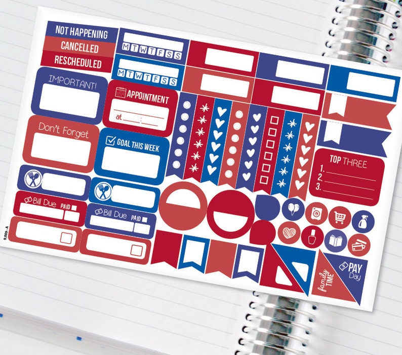 July Red & Blue Mini Kit Weekly Planner Stickers for Erin | Etsy