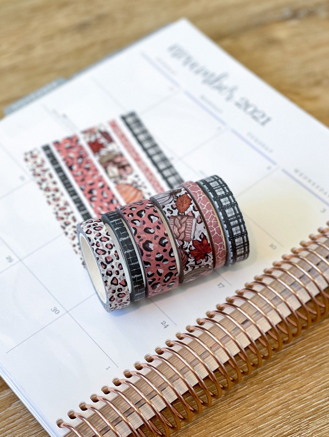 Autumn Leopard Animal Print Fall Colors Mauve Pumpkins Washi Tape Set ...