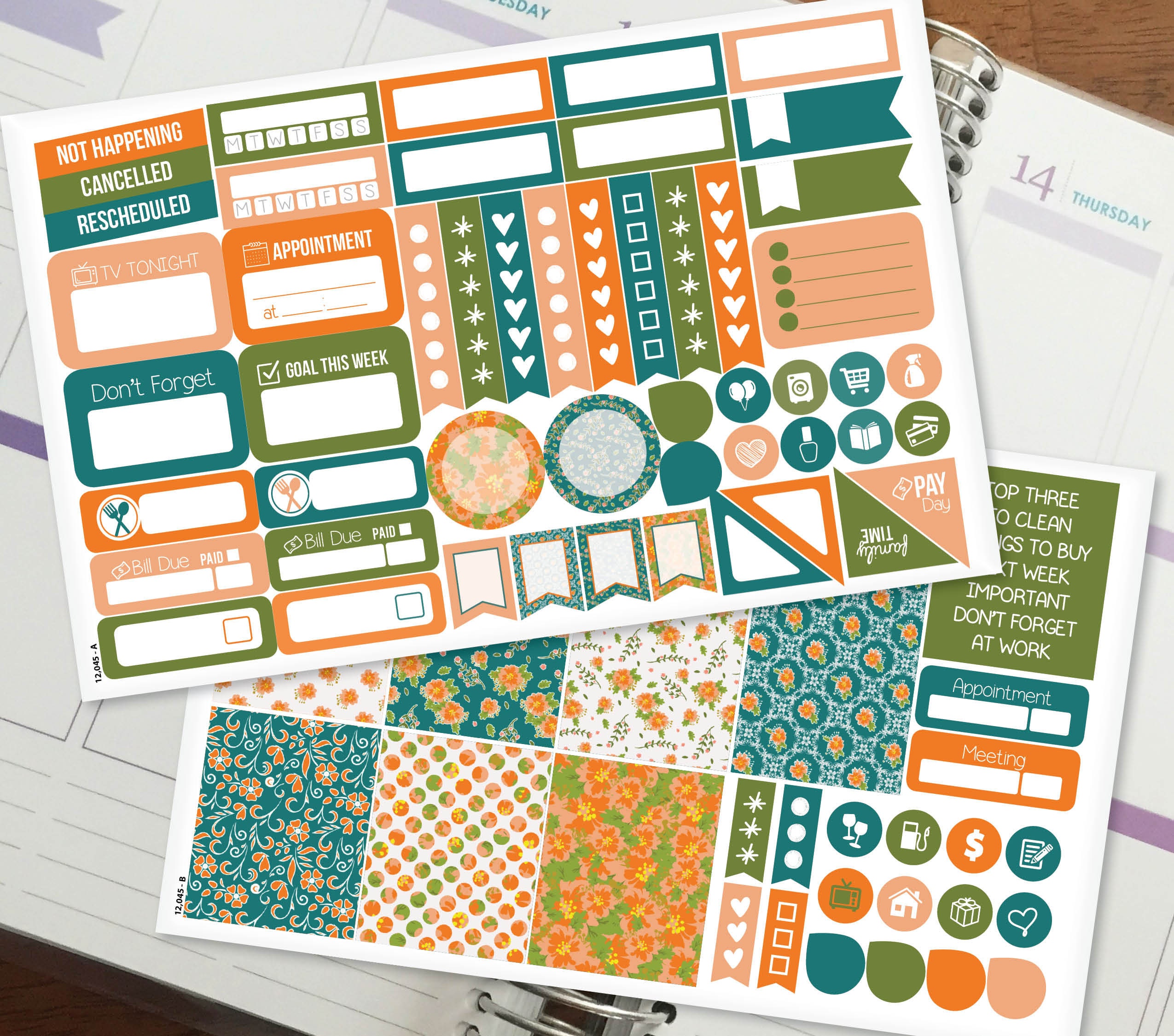 Blue Orange Floral Fall Mini Kit Weekly Planner Stickers for | Etsy