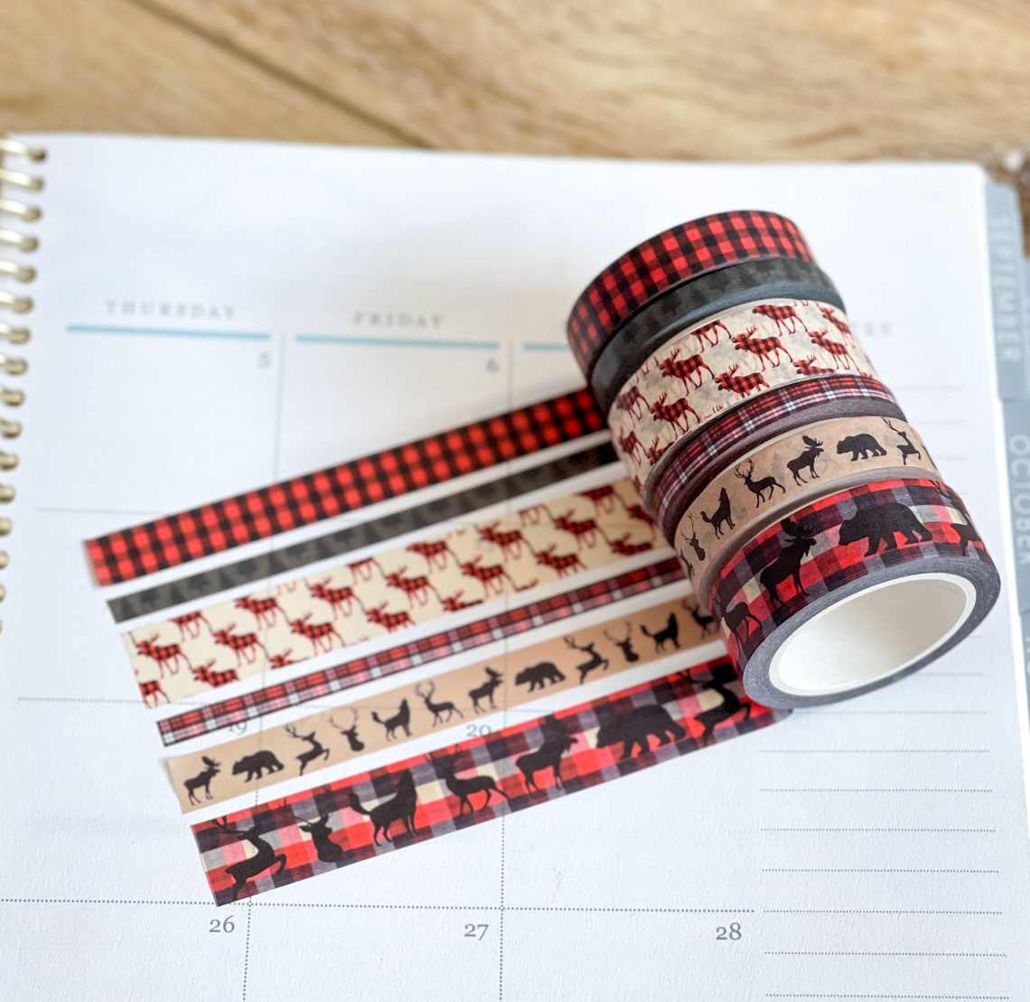 Buffalo Plaid Washi Tape Deer Christmas Holiday Tan Red Black Washi ...