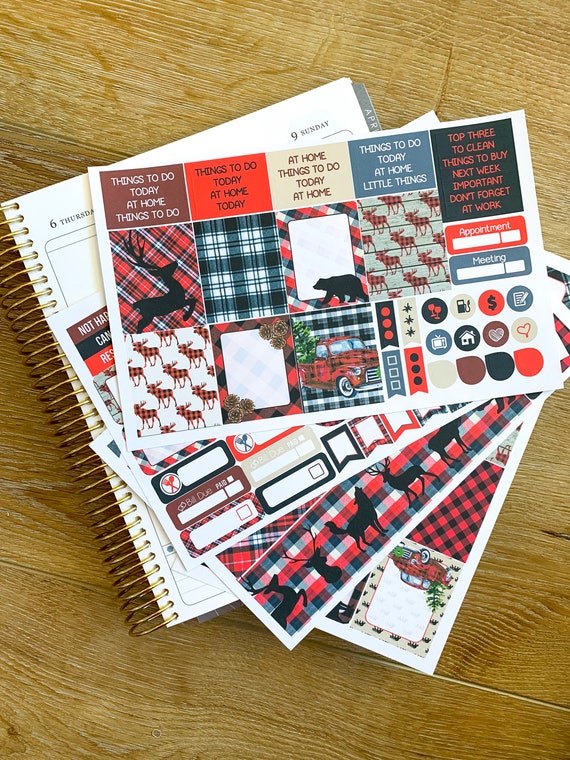 Christmas themed planner sticker kit buffalo plaid accents traditional ...