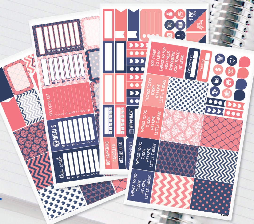 Navy Pink and Coral Planner Stickers Weekly Kit to Be Used With Erin ...