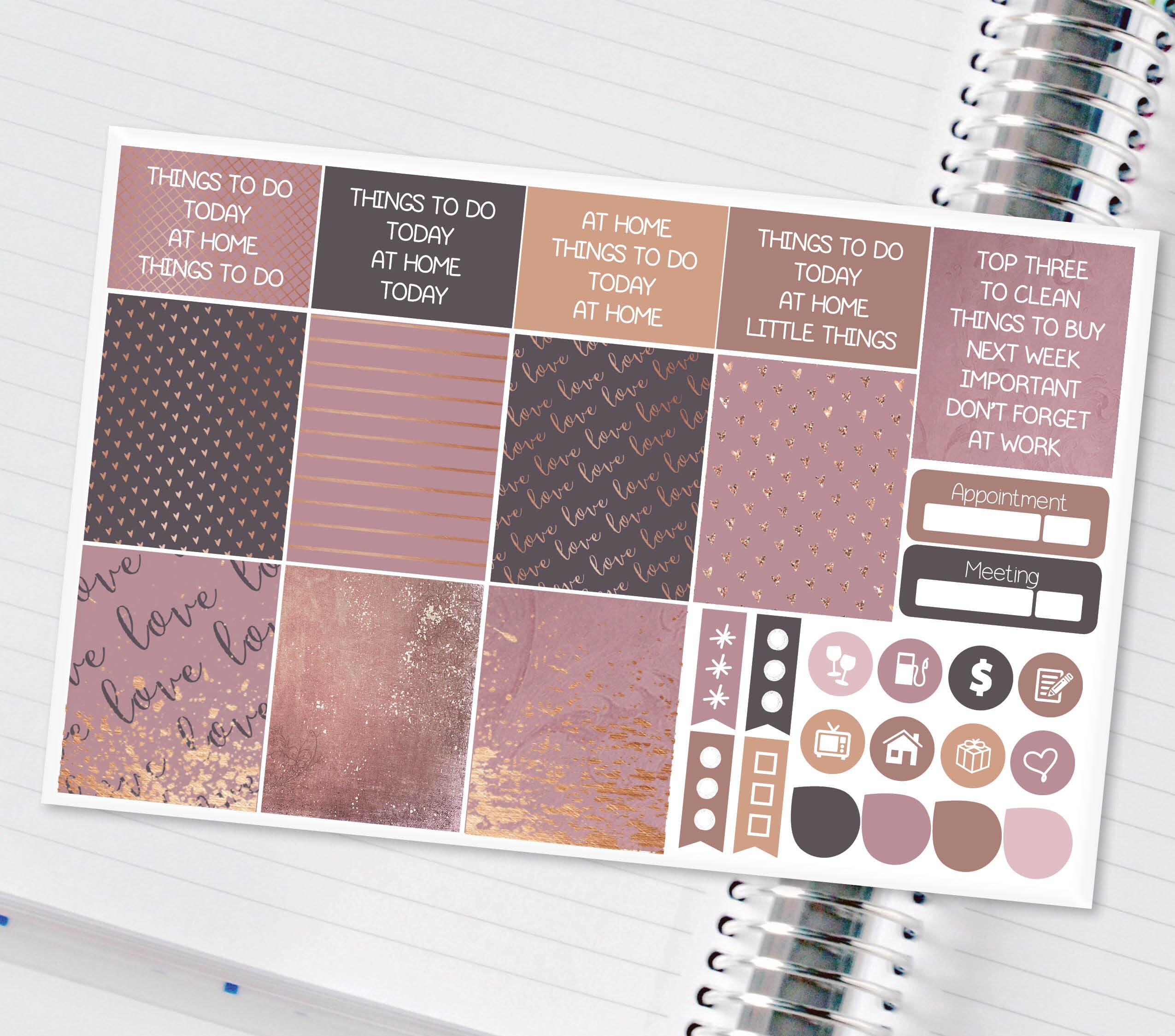 Rose Gold Dusty Rose Valentine's Mini Kit Weekly Planner - Etsy