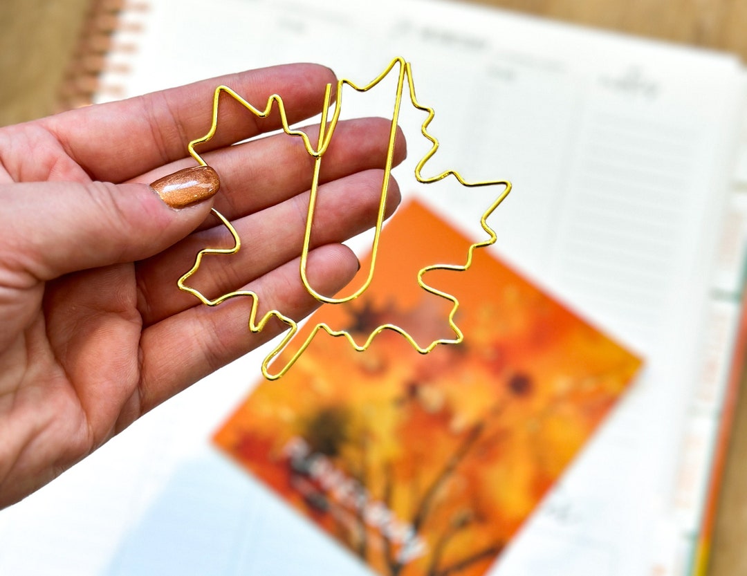 BIG Gold Leaf Shaped Bookmark Paperclip 3 Inches Decorative Clip for ...
