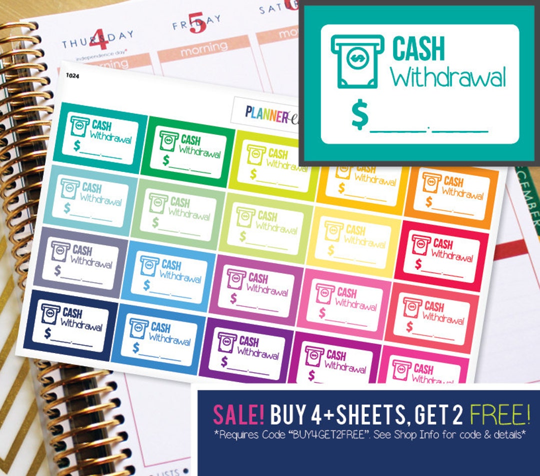 Cash Withdrawl ATM Budget Planner Stickers to Be Used With Erin Condren ...