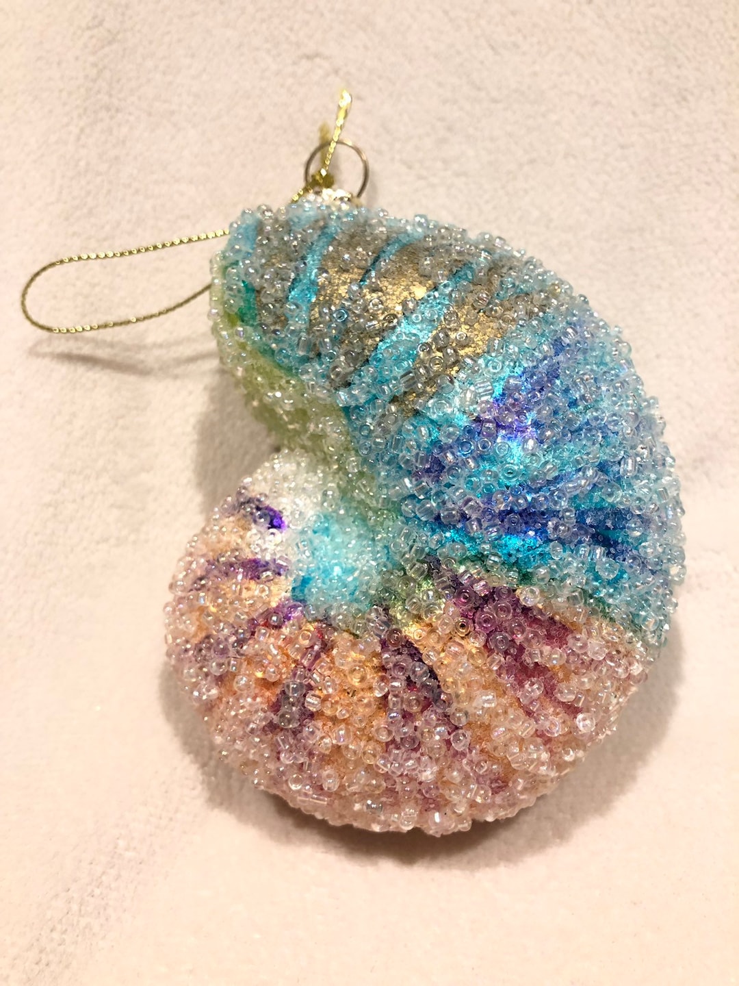 Glass Nautilus Shell Ornament Glitter Ocean Sea Gifts Hanging Nautical ...