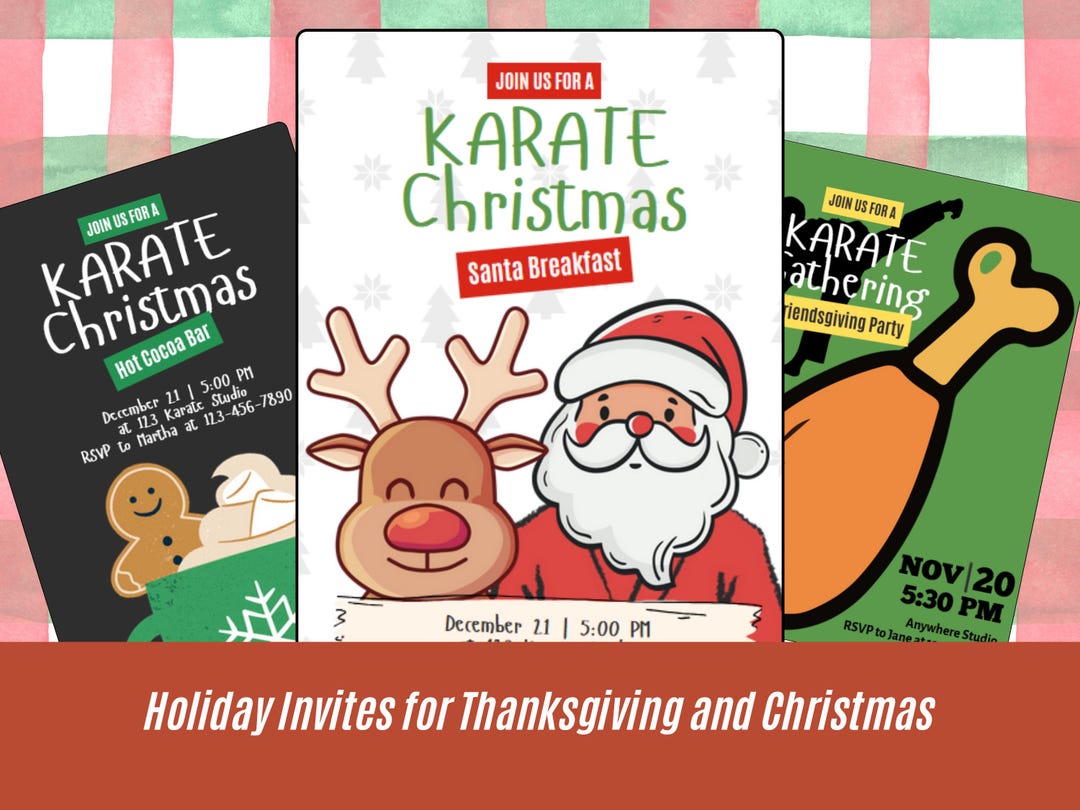 Karate Holiday Invitation Templates: Editable Christmas & Thanksgiving ...