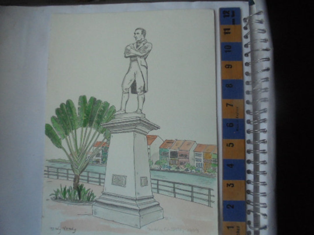 Original Artwork Watercolour Raffles Statue Singapore 1999 - Etsy