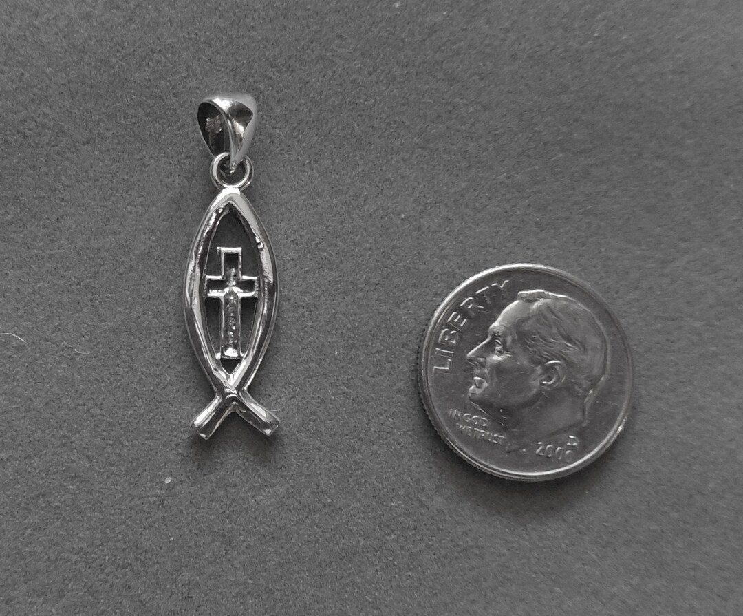 925 Sterling Silver Christian Fish With Cross Pendant 23 Mm - Etsy