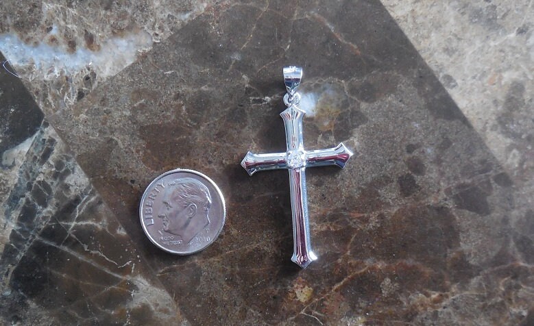 925 Sterling Silver Latin Cross Pendant - CZ Center - 32 MM - Etsy