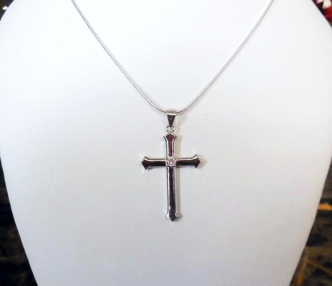 925 Sterling Silver Latin Cross Pendant - CZ Center - 32 MM - Etsy