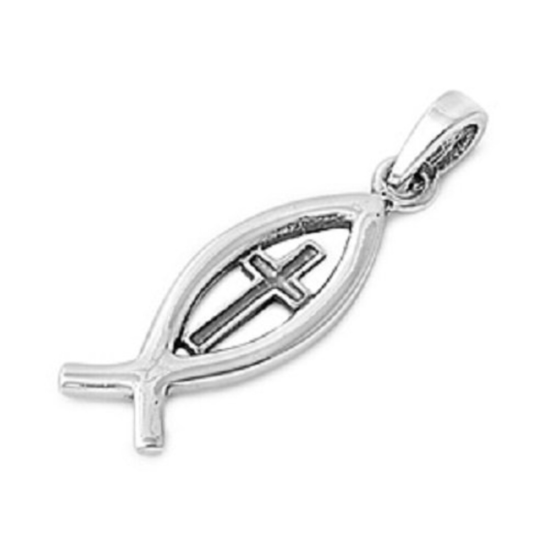 925 Sterling Silver Christian Fish With Cross Pendant 23 Mm - Etsy