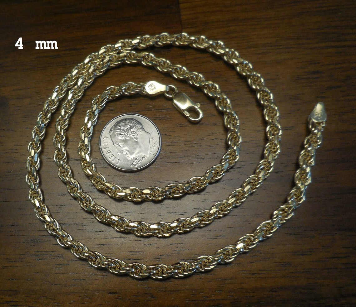 14K Yellow Gold Plated 925 Sterling Silver Diamond Cut Rope - Etsy