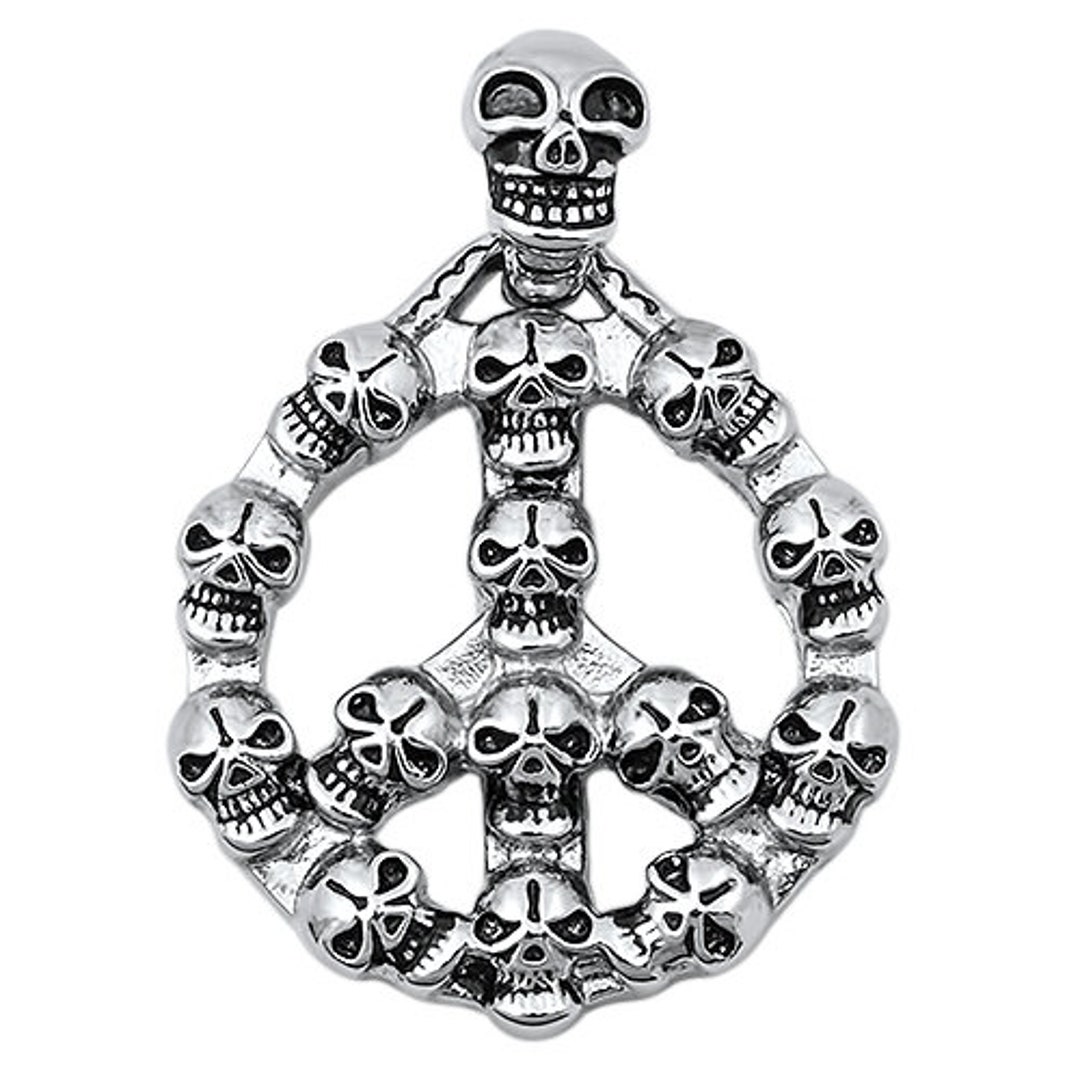 316L Stainless Steel Peace Sign Pendant With Cast Multi Skulls Biker ...