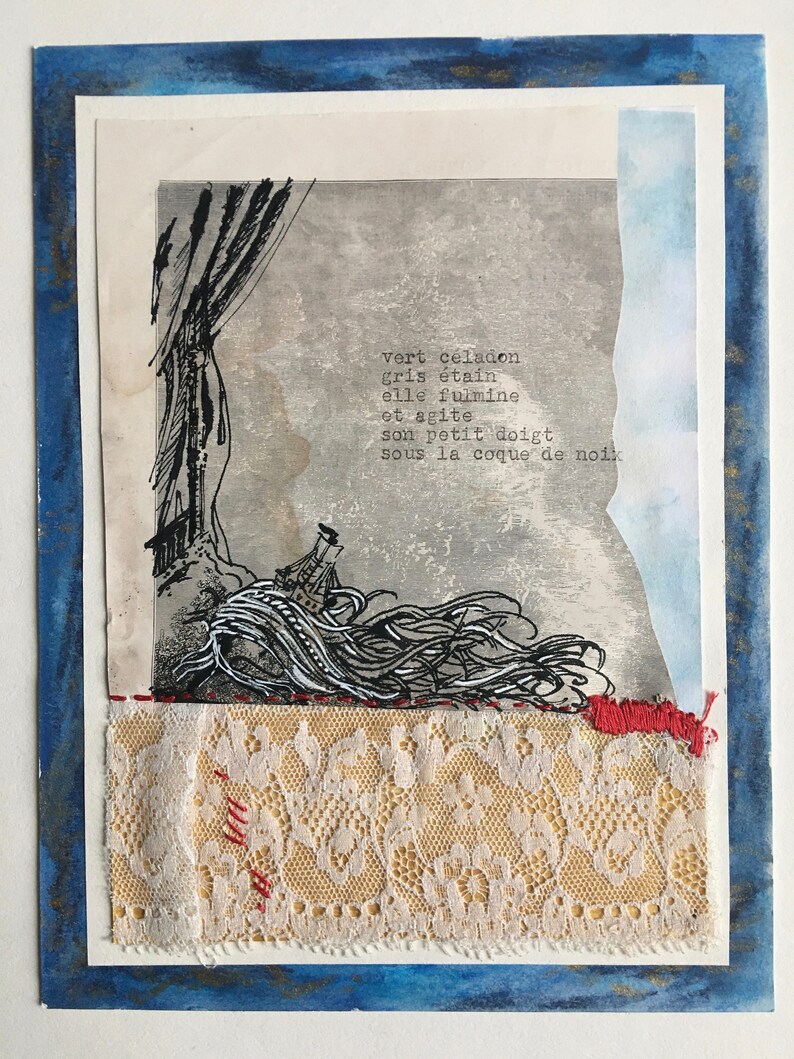 Original Illustration Poetic Collage Drawing Poem Storm and Hair Ship ...