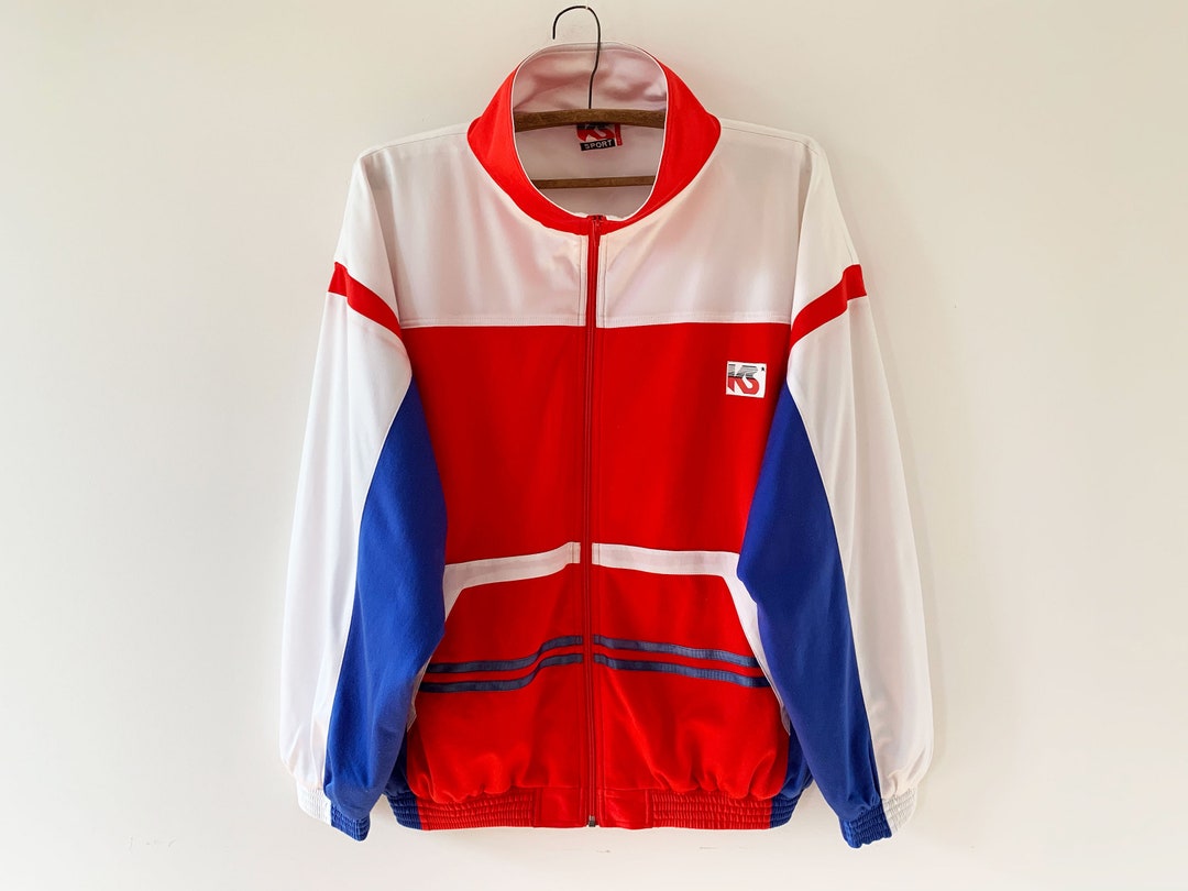 Vintage Colorblock Red Blue Running Jacket Jogging Aerobics Retro ...