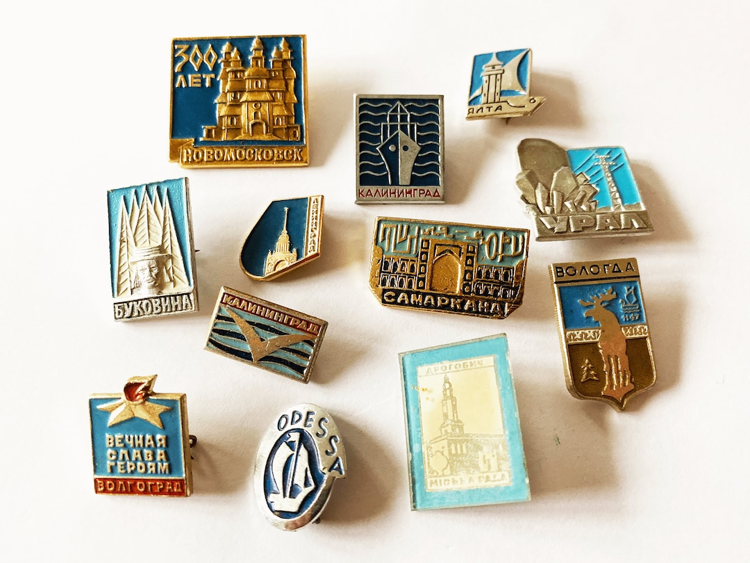 Set of 12 Vintage USSR Pins Soviet Vintage Badge Rare Blue - Etsy