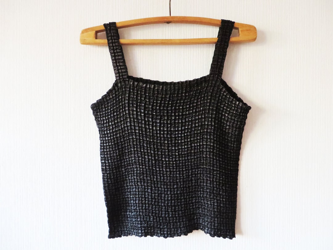 Vintage Black Wrinkled Tank Top: Stretchy Summer Shirt (M-L) - Etsy
