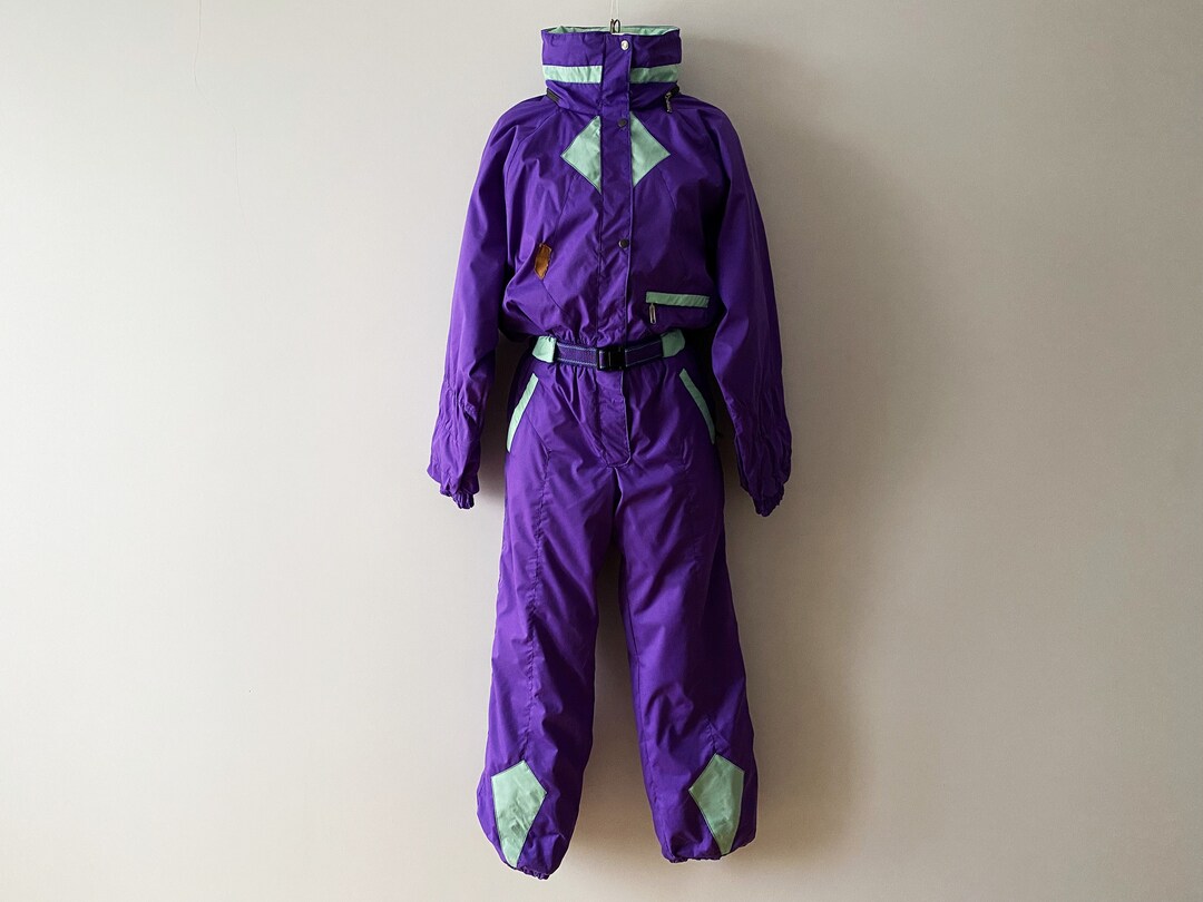 80s 90s Purple One Piece Ski Suit Retro Snowsuit Hipster Snow Pants ...