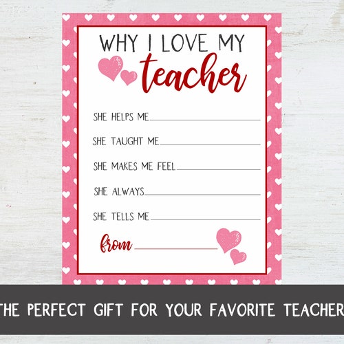 PRINTABLE Teacher Valentine's Day Card Fill in the - Etsy