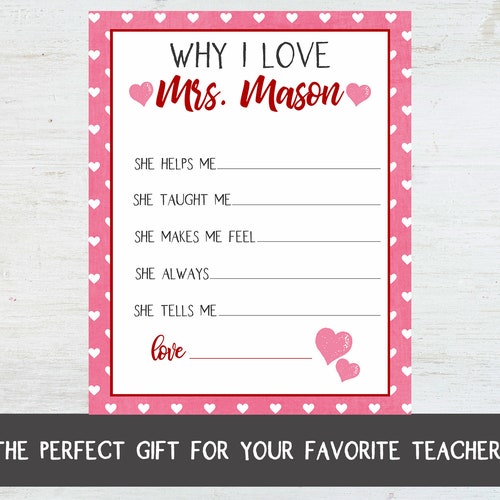 Valentine's Day Teacher Appreciation Printable Why I Love - Etsy