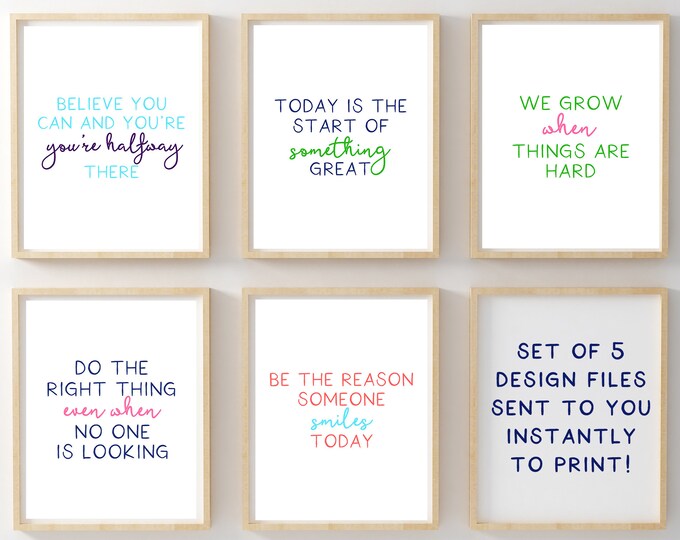 Set of 5 Colorful Simple Classroom Quotes, 5 Digital Printables for ...