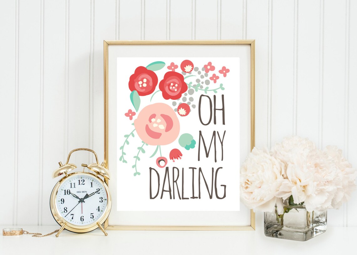 Oh My Darling Printable Dark Coral Pink & Aqua Girl - Etsy