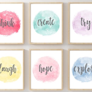 Watercolor Inspirational Word Set Wall Art 6 Printables 4 - Etsy
