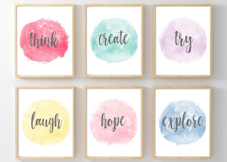 Watercolor Inspirational Word Set Wall Art 6 Printables 4 - Etsy