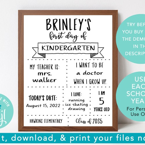 Back to School Kids Printable Sign First Day of School - Etsy