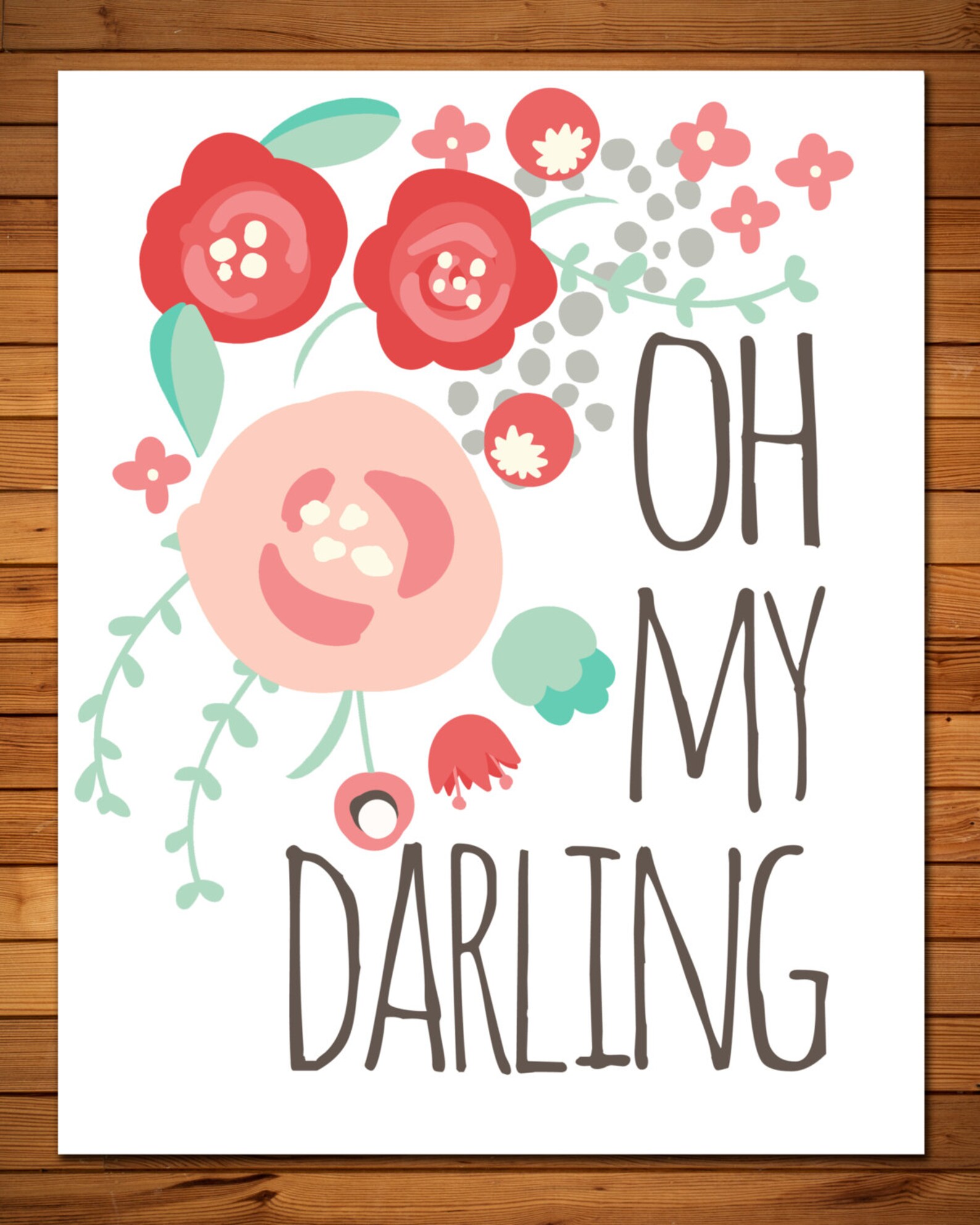 Oh My Darling Printable Dark Coral Pink & Aqua Girl - Etsy
