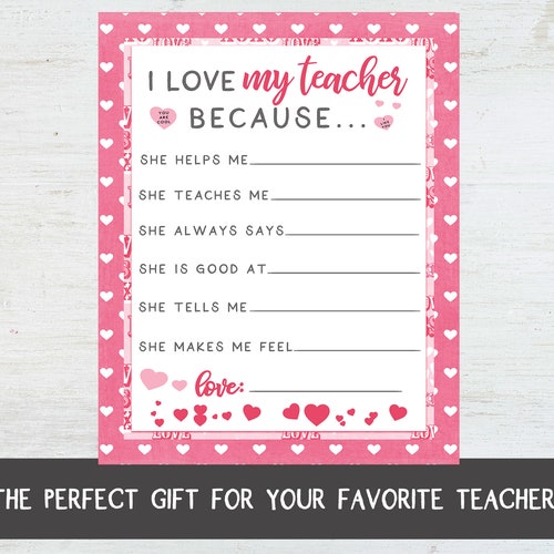 PRINTABLE Teacher Valentine's Day Card Fill in the - Etsy