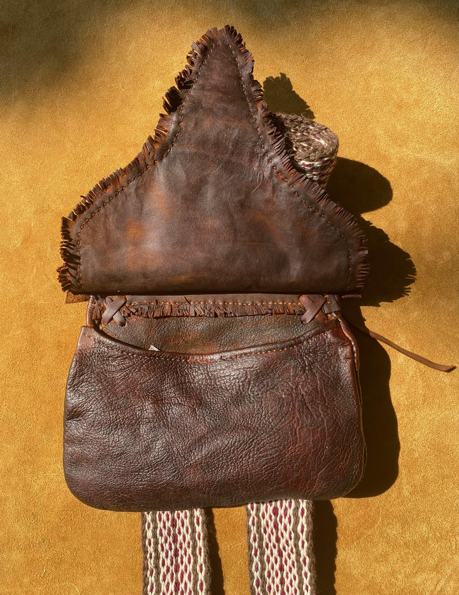 Handsewn Bark Tanned Deer Hide Pouch (220)with Handwoven Wool Strap - Etsy