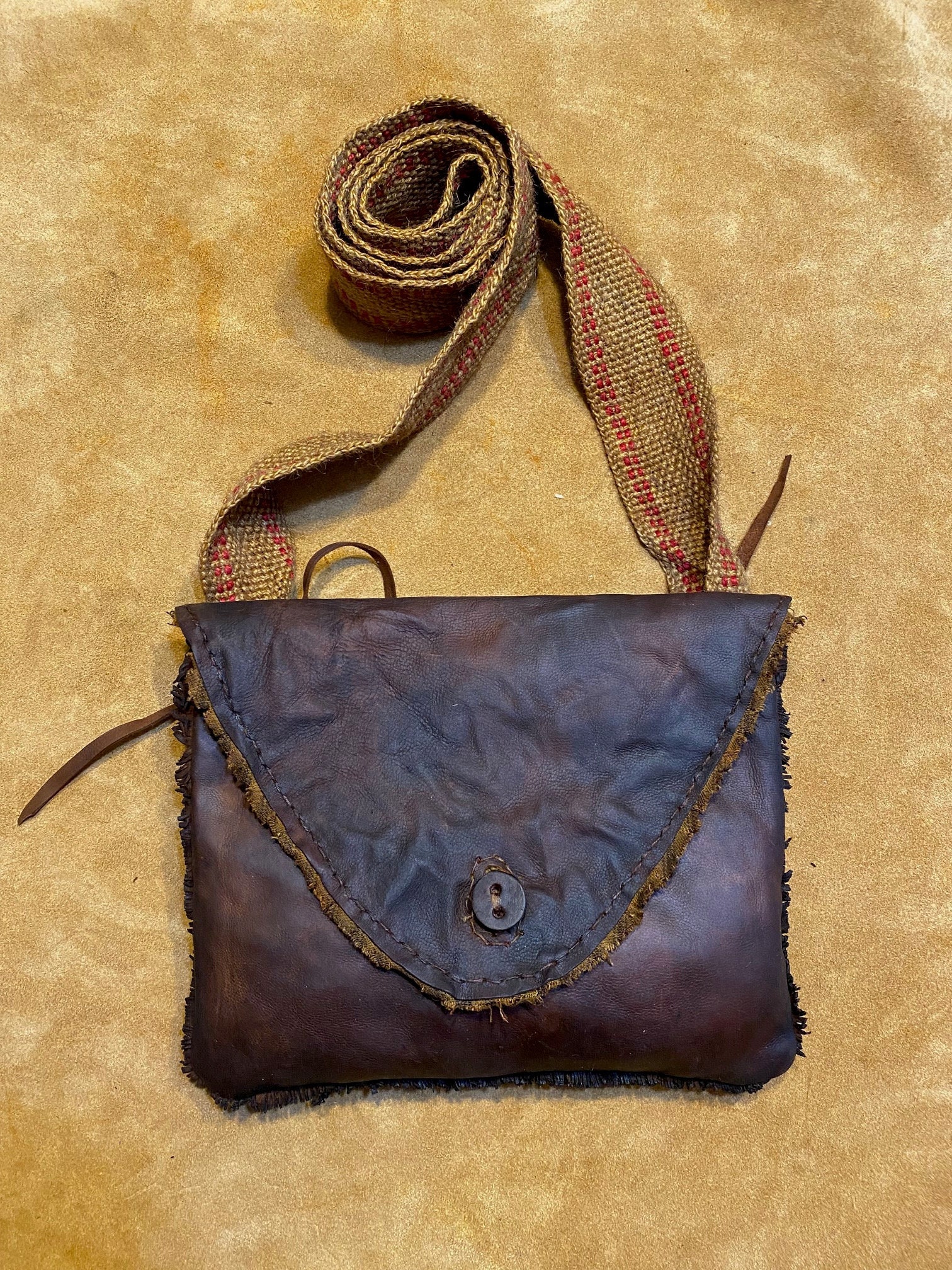 Handsewn Leather Bag With Jute Strap (M161) - Etsy