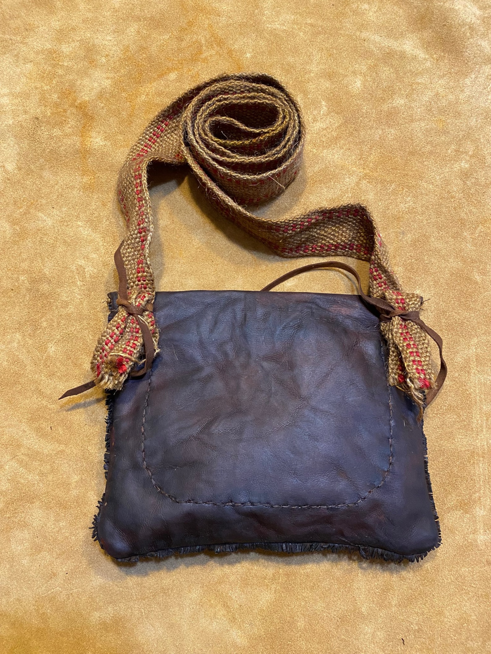 Handsewn Leather Bag With Jute Strap (M161) - Etsy