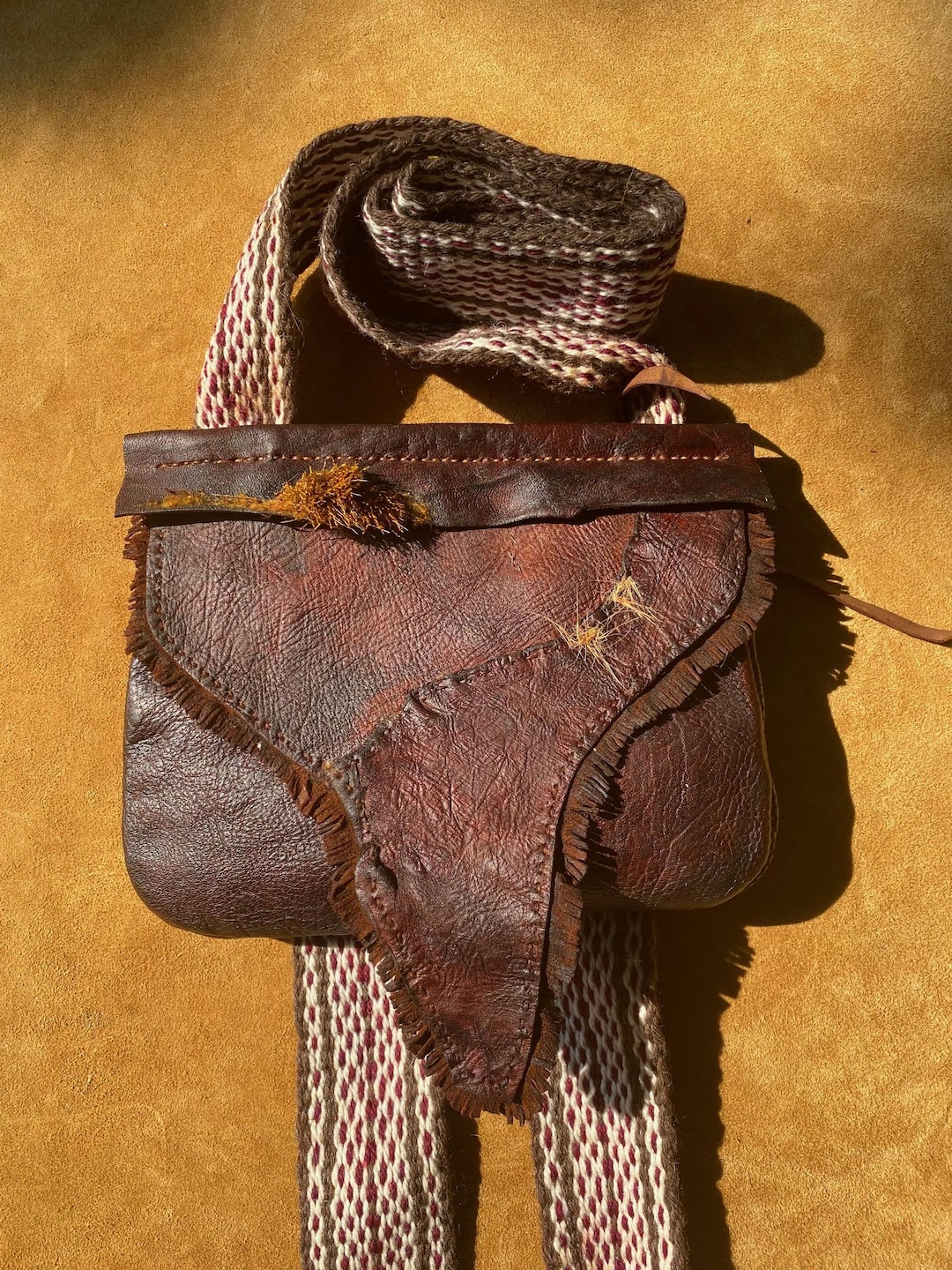 Handsewn Bark Tanned Deer Hide Pouch (220)with Handwoven Wool Strap - Etsy