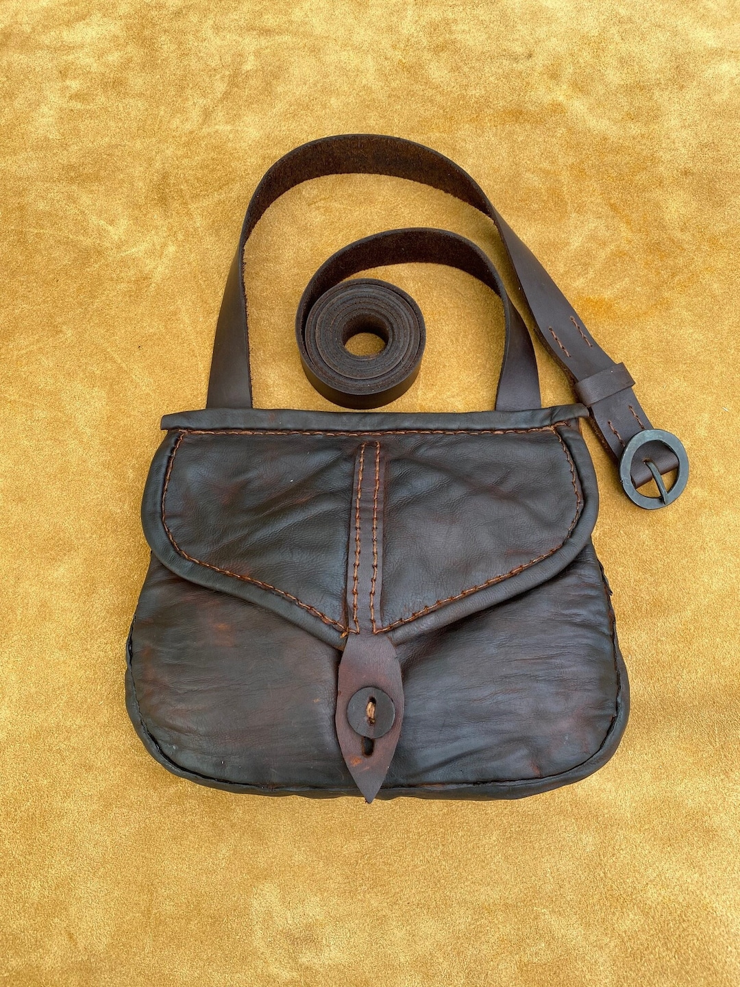 Center Strap Leather Button Pouch - Etsy