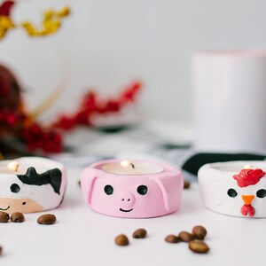 Cow Pig Chicken Tealight Candle Holders Farmhouse Kitchen Rustic ...