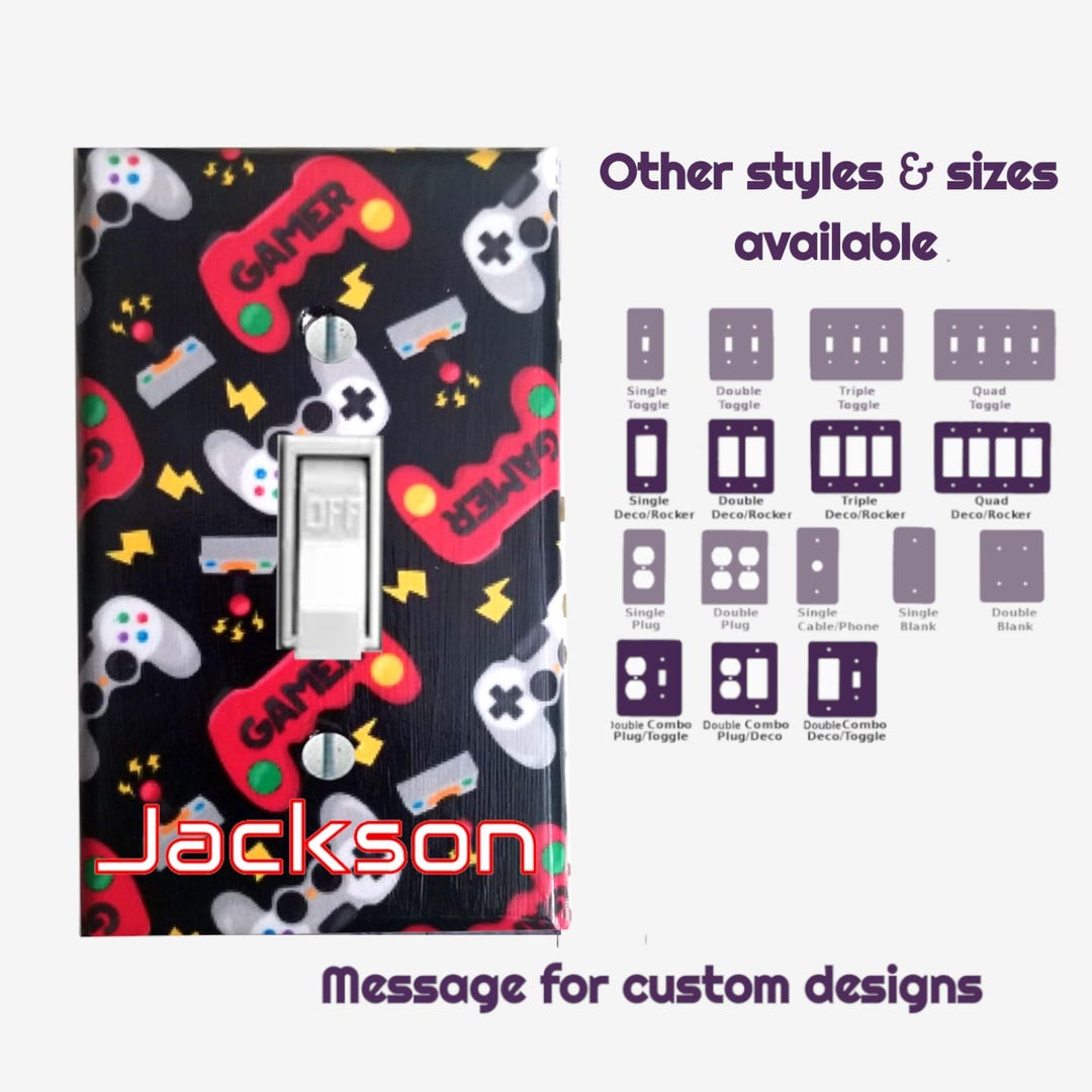 Gaming Light Switch Cover Red Gray Controller Decor for Boy's Bedroom ...