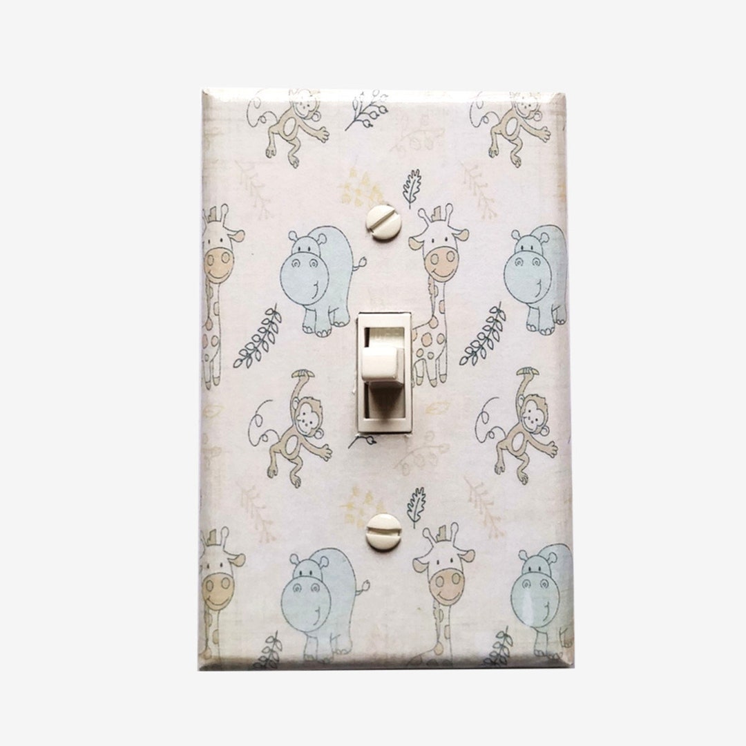 Jungle Safari Animals Light Switch Cover Beige With Giraffe, Monkeys ...