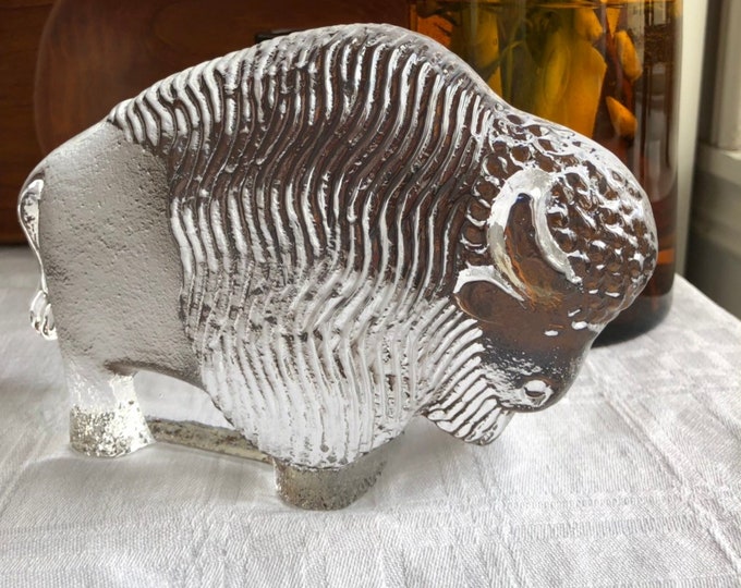 XL Lisa Larson Glass Bison Buffalo Swedish Glass 1970s Flat Back ...