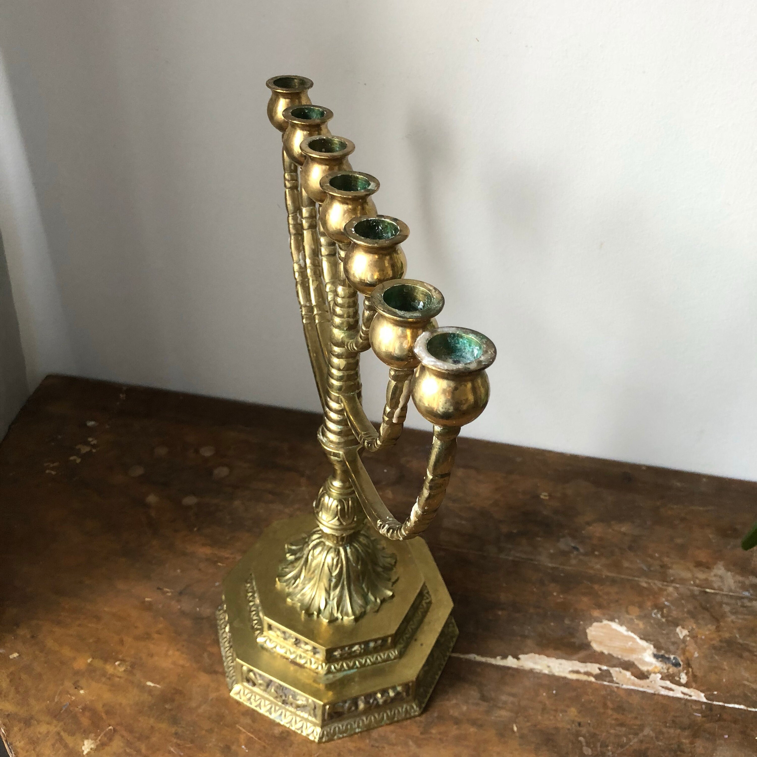 Extra Large solid heavy brass menorah vintage pedestal stunning ...