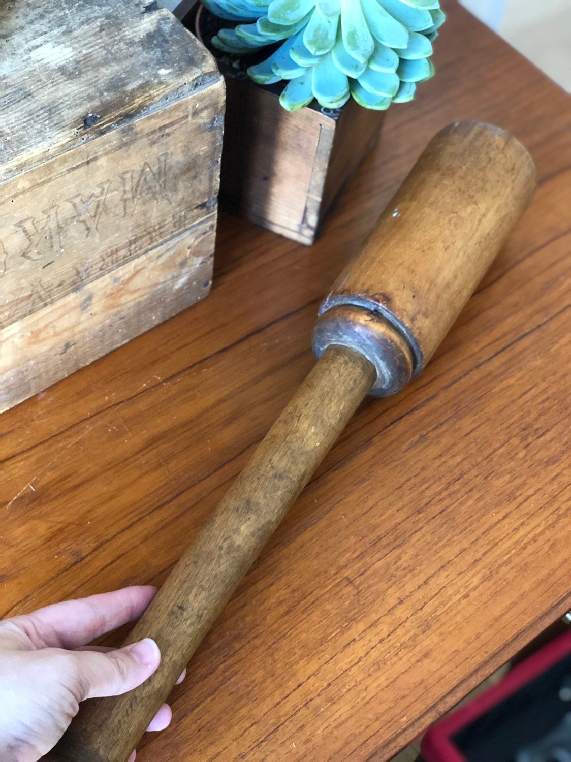 Large Wooden primitive kitchen pestle tool hand carved Swedish Vintage ...