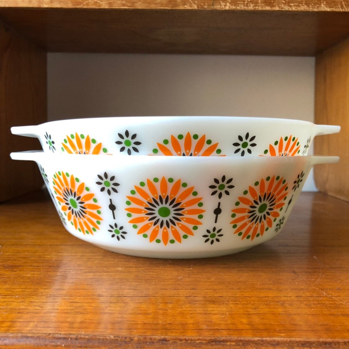 pyrex JAJ serving bowl orange iris retro jaj tablescape made in England ...