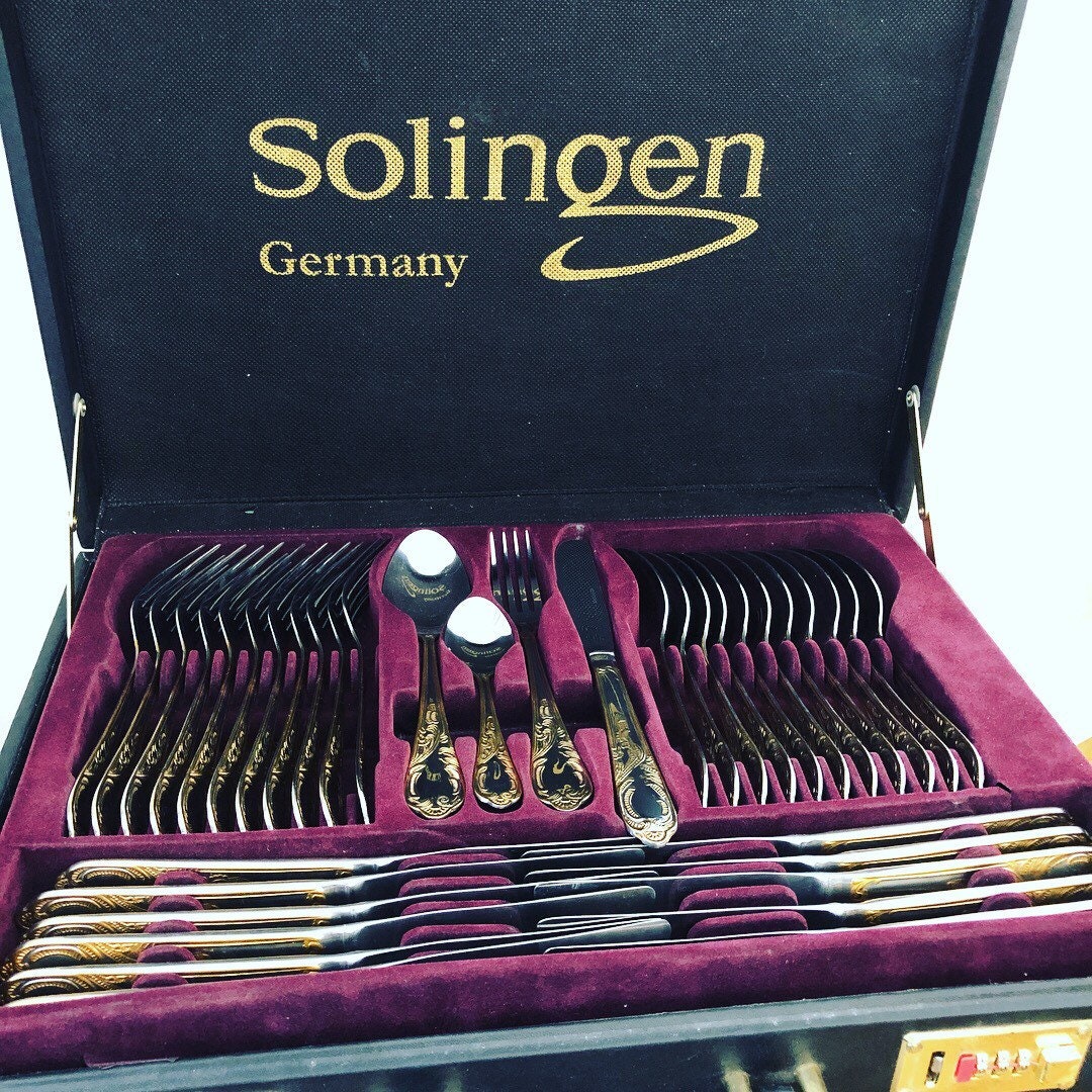 Vintage/flatware set/solingen Germany/stainless steel and gold plated ...