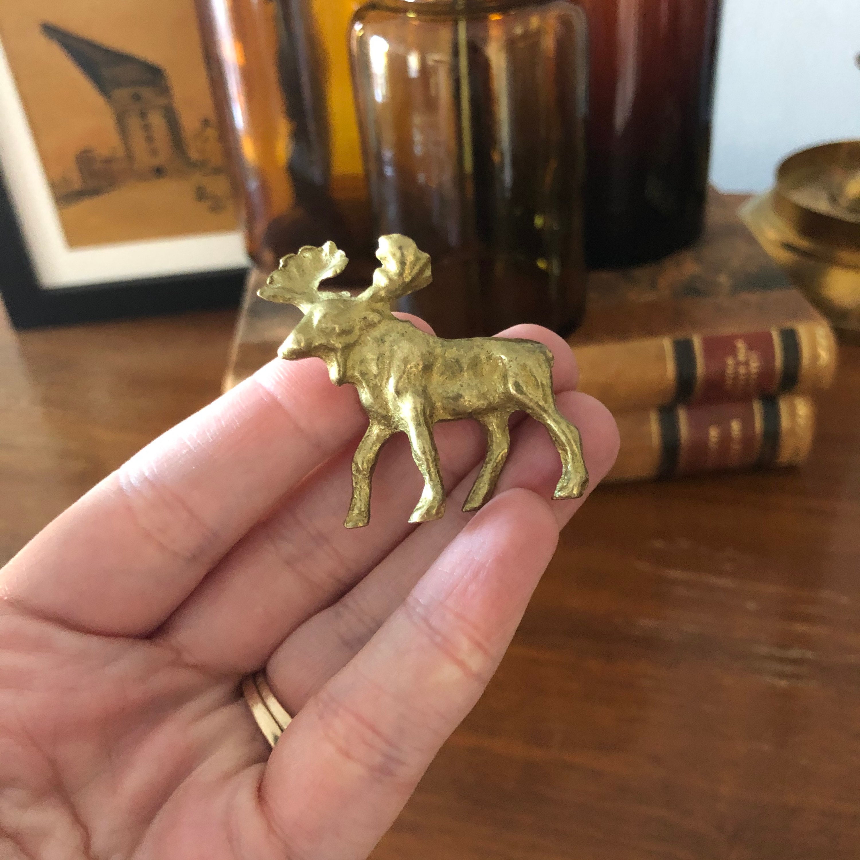 Miniature Vintage Swedish metal gold moose figurine