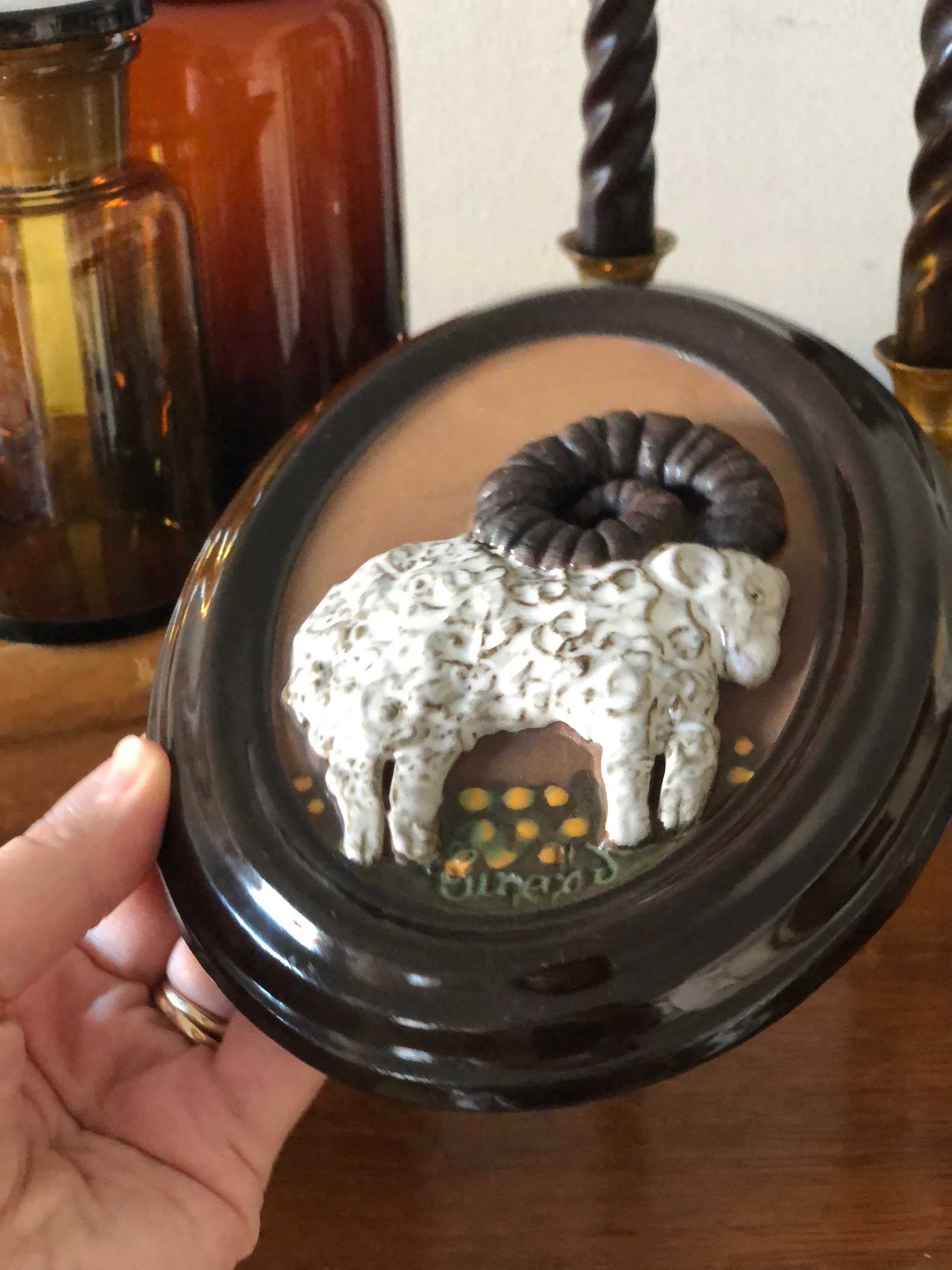Scandinavian Vintage sheep tile Swedish ceramics Gabriel plaque outdoor ...