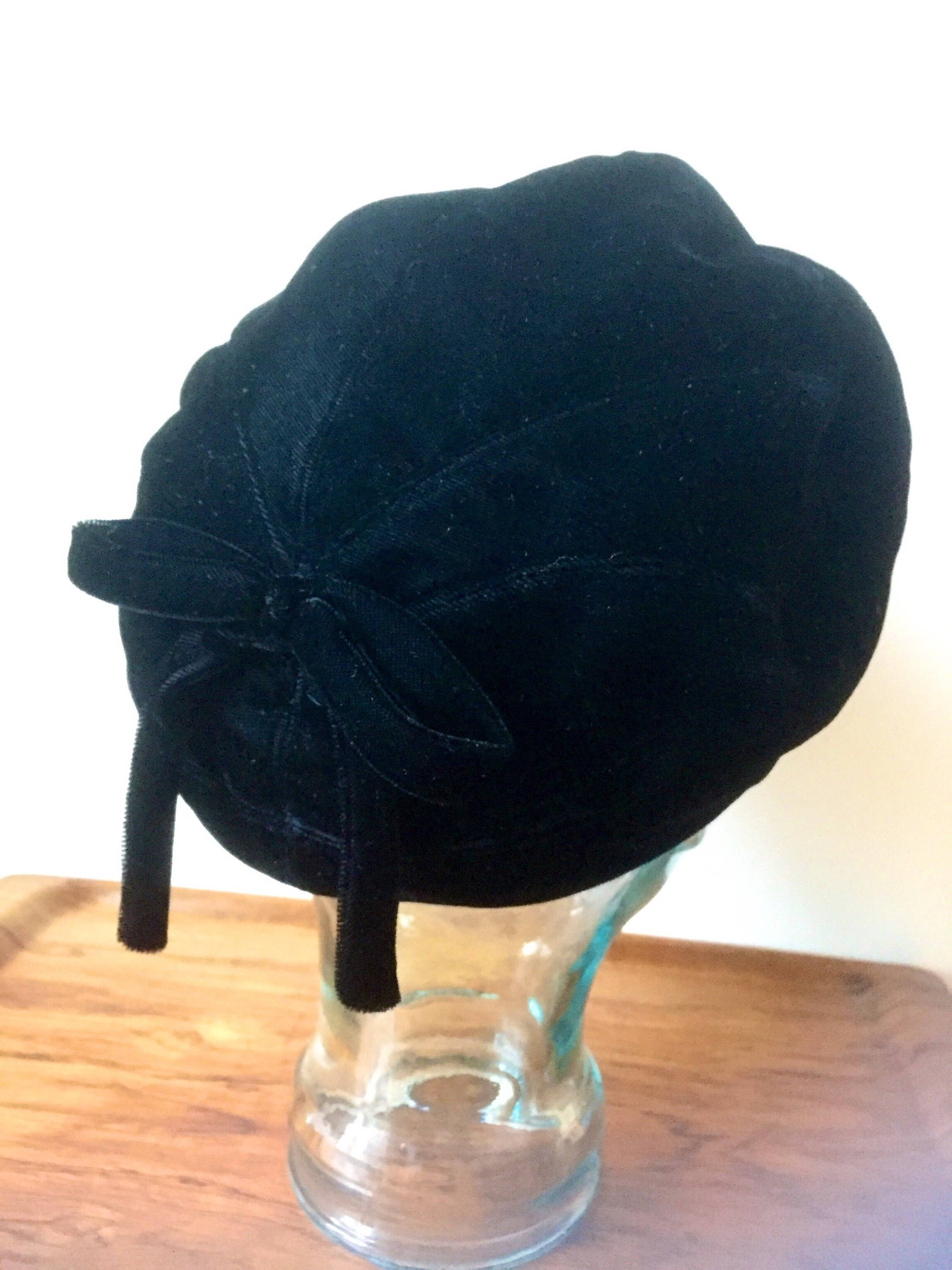 Vintage Swedish hat black velvet made in Sweden cloche style cloche