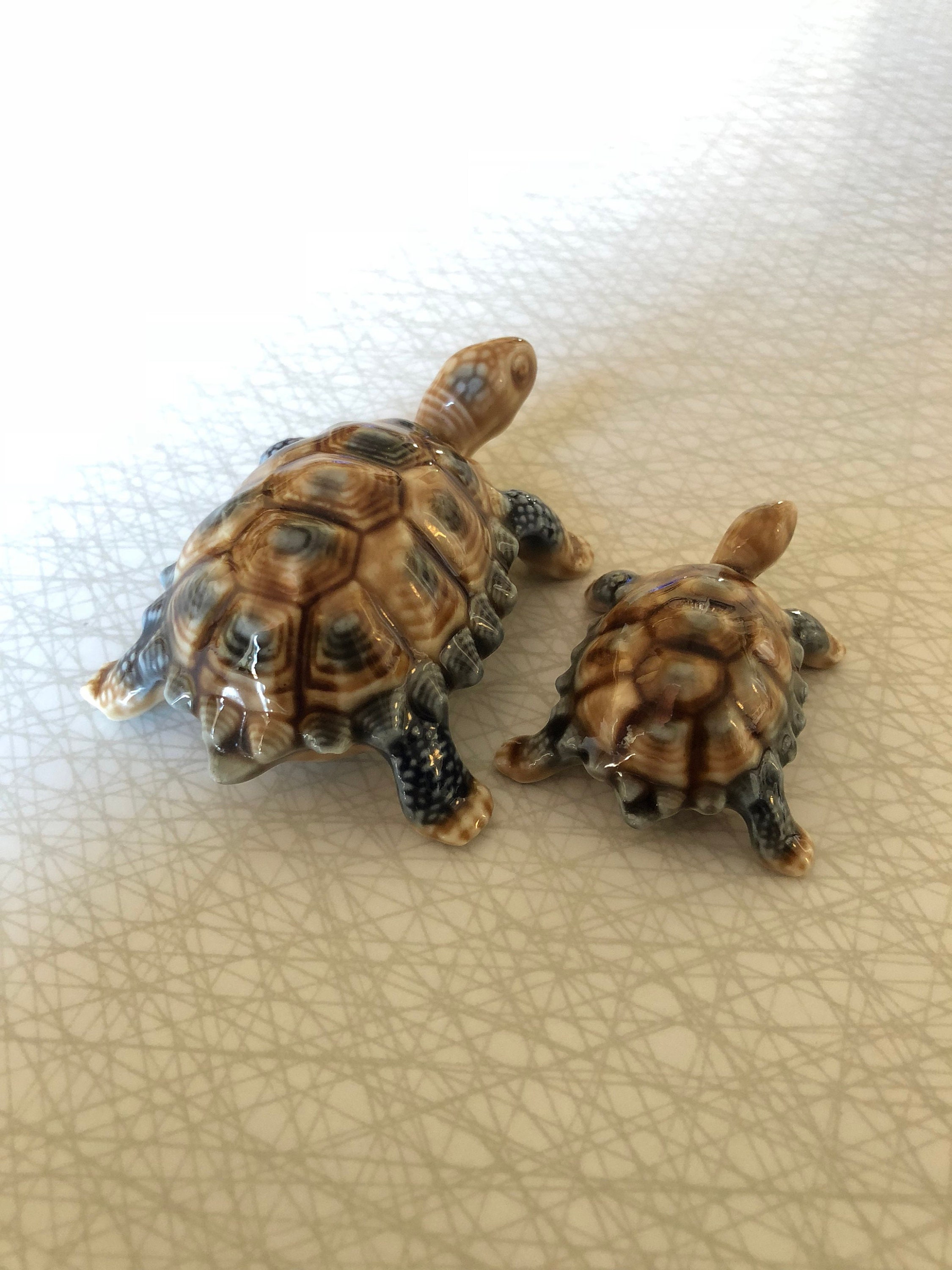 Pair of Wade ceramic turtle figurines stamped / earth tones blue grey ...